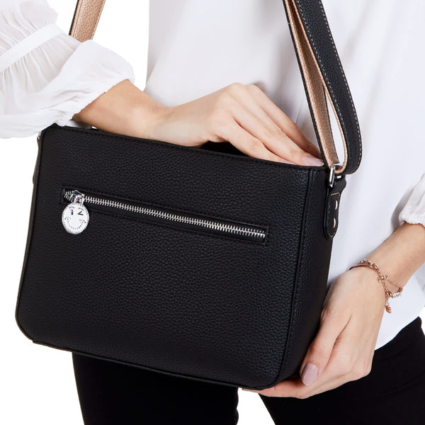 Cross-Body Vegan Handbag In Black & Rose Gold – The Morphbag by GSK